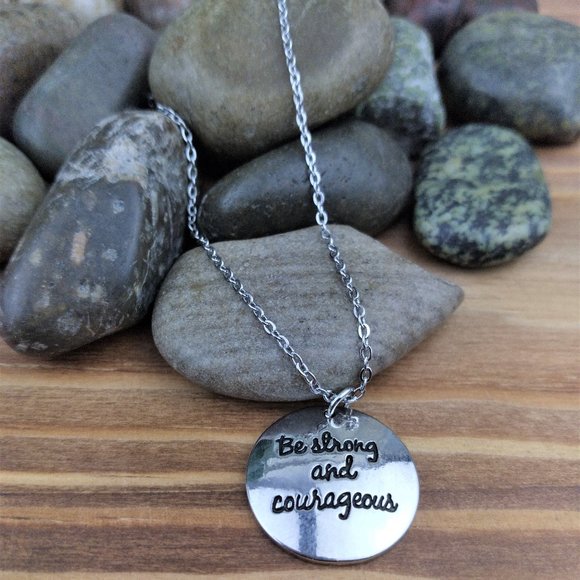 Jewelry | Be Strong And Courageous Circle Charm And Silver Tone Chain Necklace | Poshmark